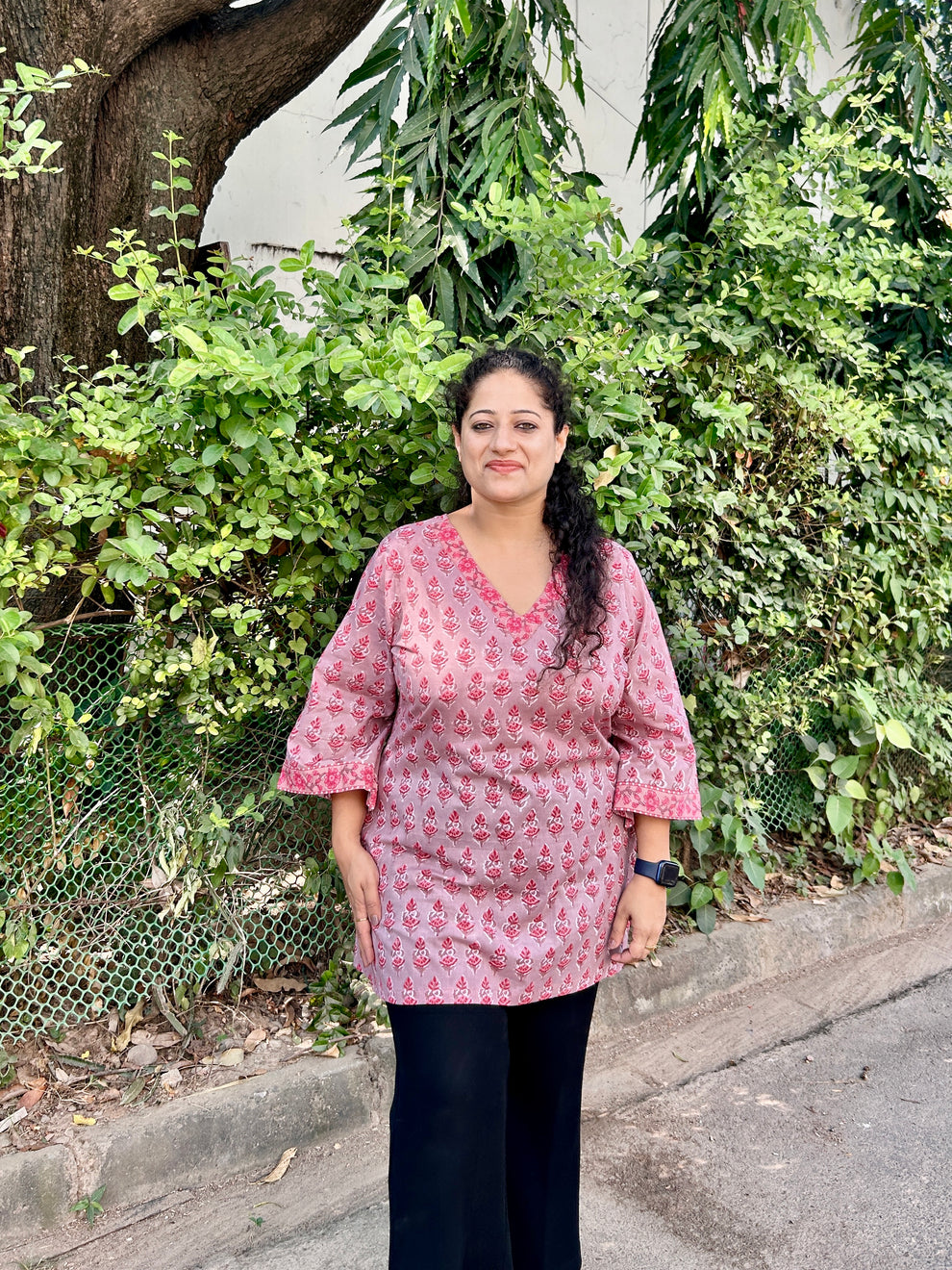 Blush Pink Hand-Block Printed Cotton Kurti – Shriyani