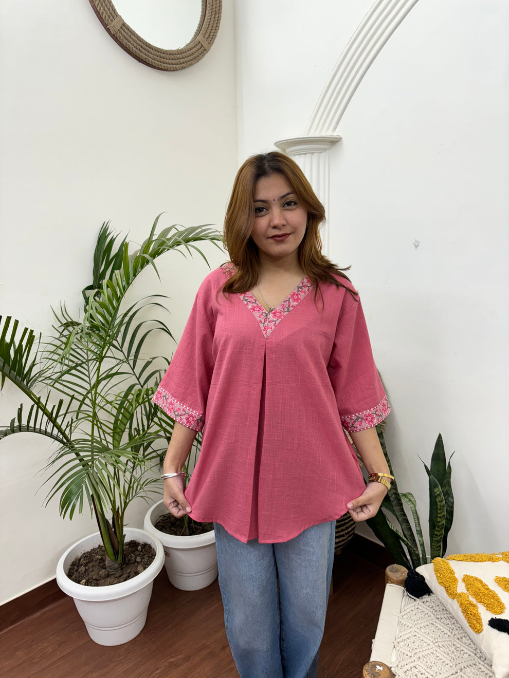 Pink Solid Free Flow Top – Shriyani