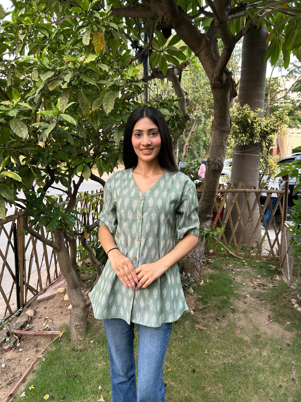 Pista Green Ikkat Shirt – Shriyani